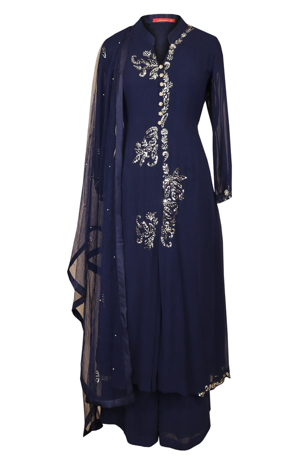 Georgette Kalidar Suit With Mukaish Embroidery – Jasminum